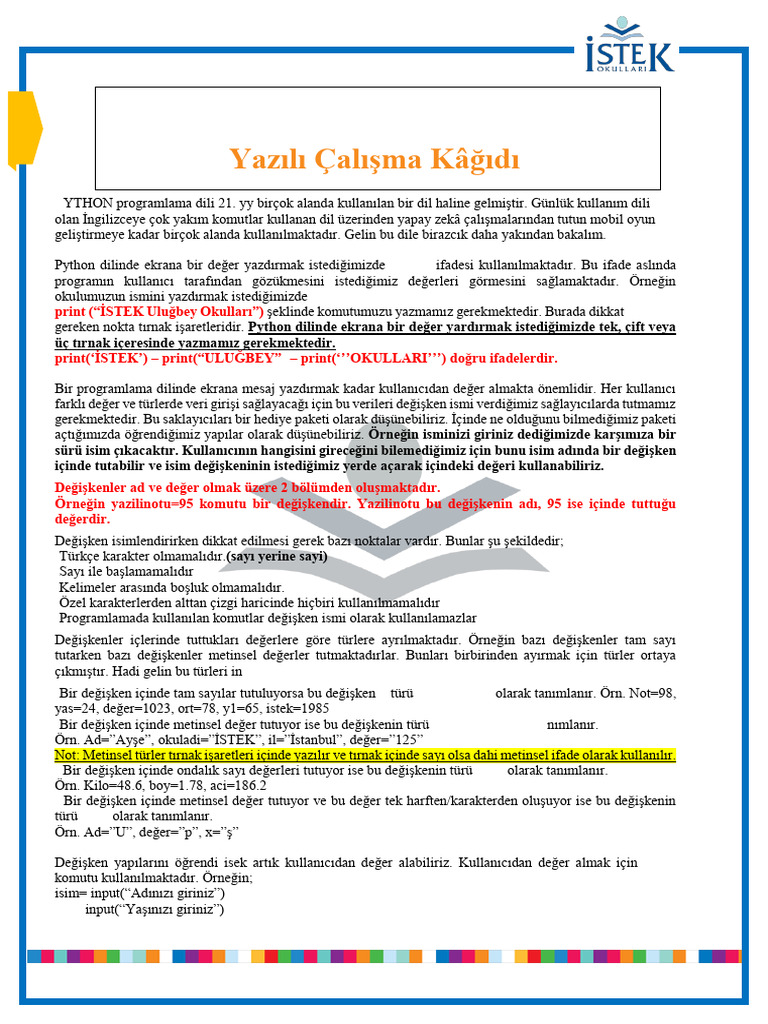 Python Dili Calisma Kagidi | PDF