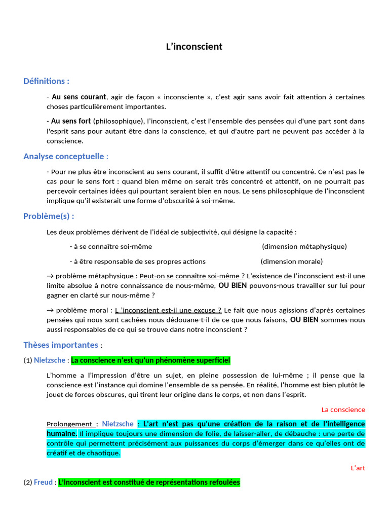 Comprendre l'inconscient : définitions et enjeux | PDF | Conscience ...