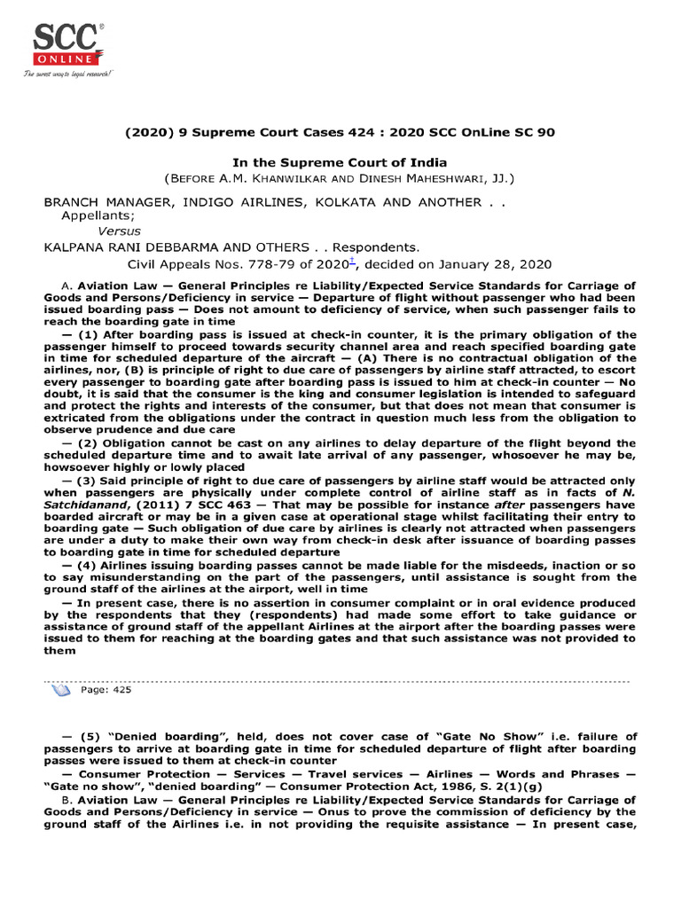 Indigo Airlines v. Kalpana Rani Debbarma, (2020) 9 SCC 424 | PDF | Separation Of Powers ...