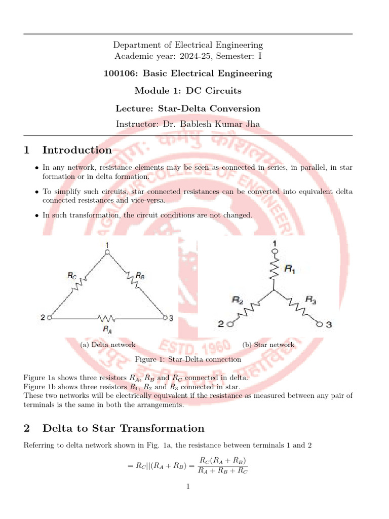 Star Delta Transformation | PDF | Electrical Network | Computer Engineering