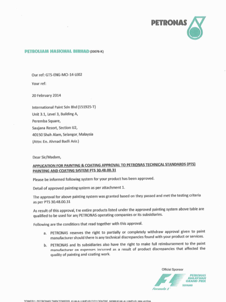 International Paint Latest Petronas PTS Approval 2014 | PDF