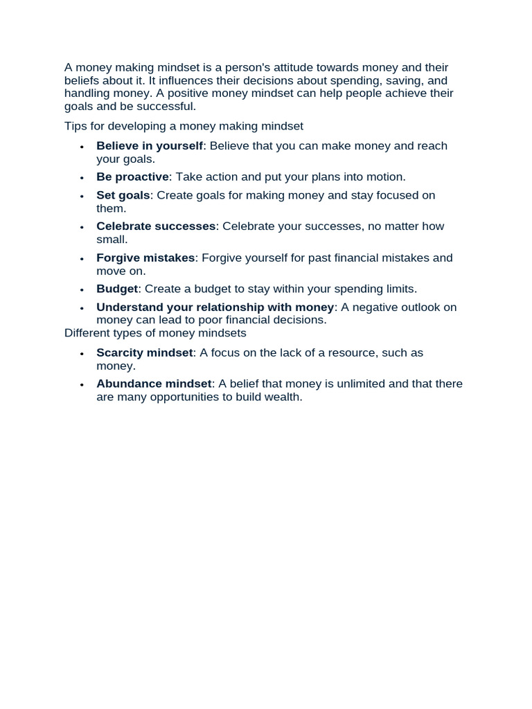 A Money Making Mindset Is | PDF