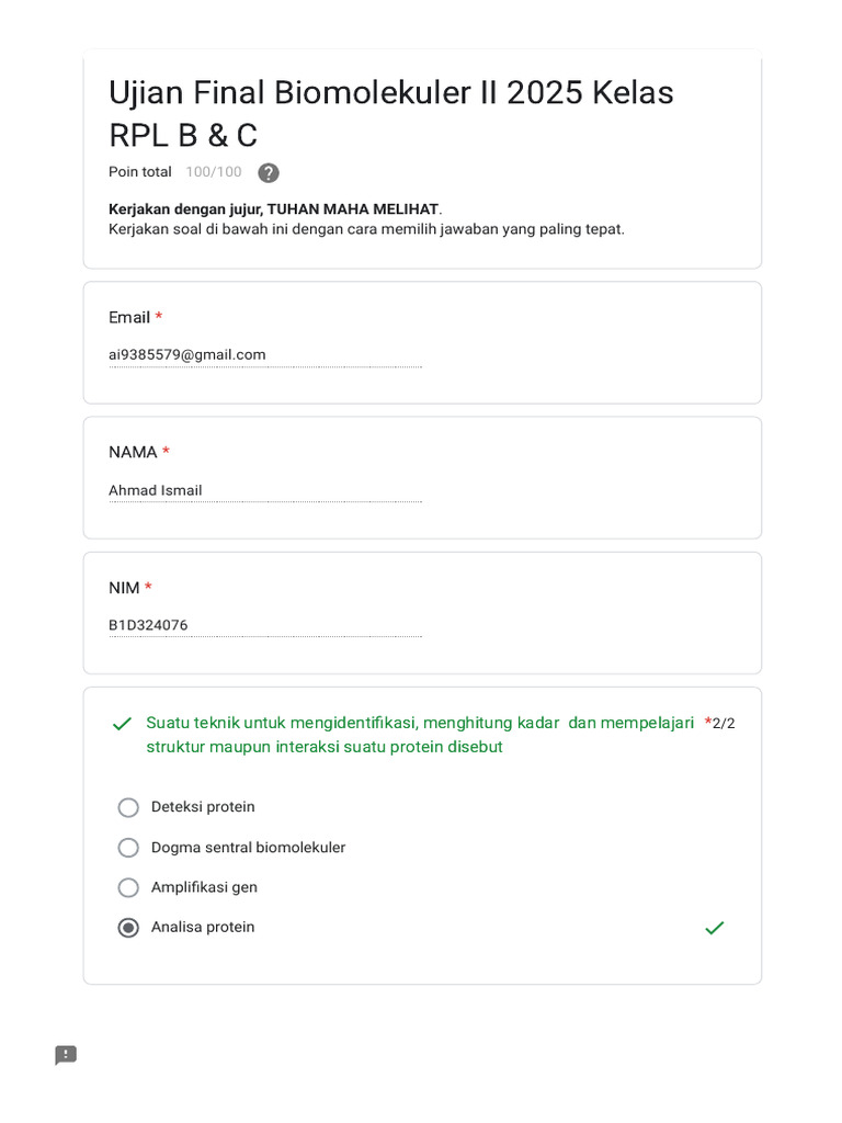Ujian Final Biomolekuler II 2025 Kelas RPL B & C | PDF