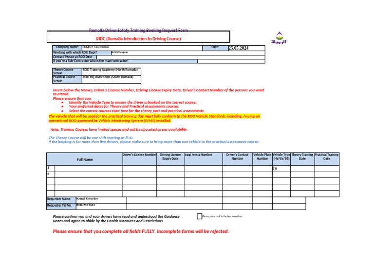 Driver RIDC Training Request Form May 25 2024 | PDF | Driver's License ...