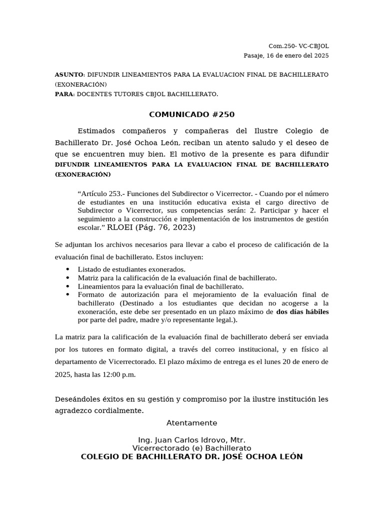 Lineamientos Evaluación Final Bachillerato | PDF