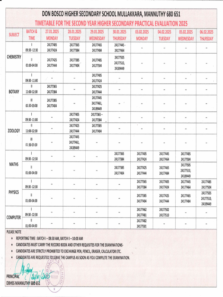 TIMETABLE (BOARD PRACTICAL EXAM 2025) PLUS TWO | PDF
