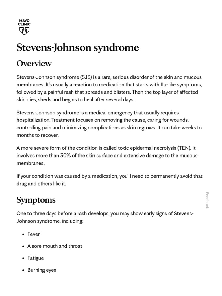 Stevens-Johnson syndrome - Symptoms & causes - Mayo Clinic | PDF ...
