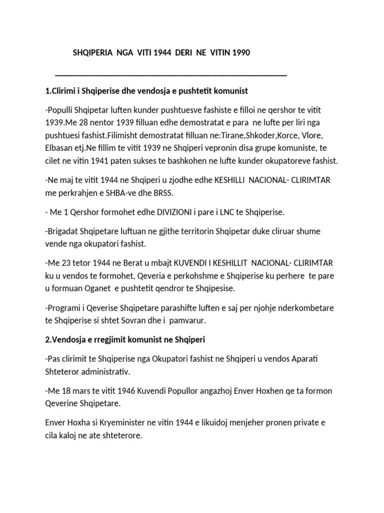 Histori KL - Ix Shqiperia Nga Viti 1944 Deri Ne Vitin 1990 | PDF