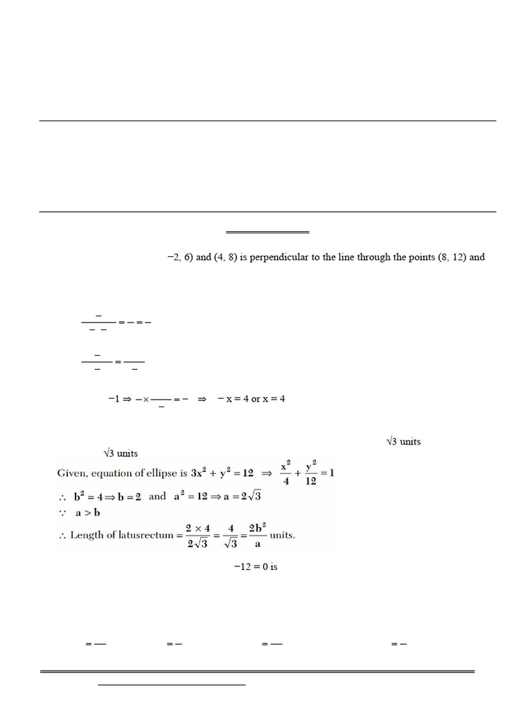 Maths Class Xi Straight Lines and Conic Sections Practice Paper 16 2024 ...