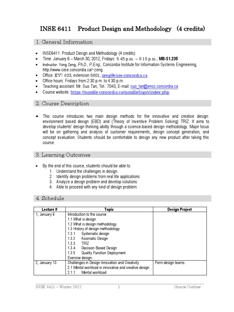 01 - InSE6411 Course Outline-Winter 2012 | PDF | Design Methods | Design