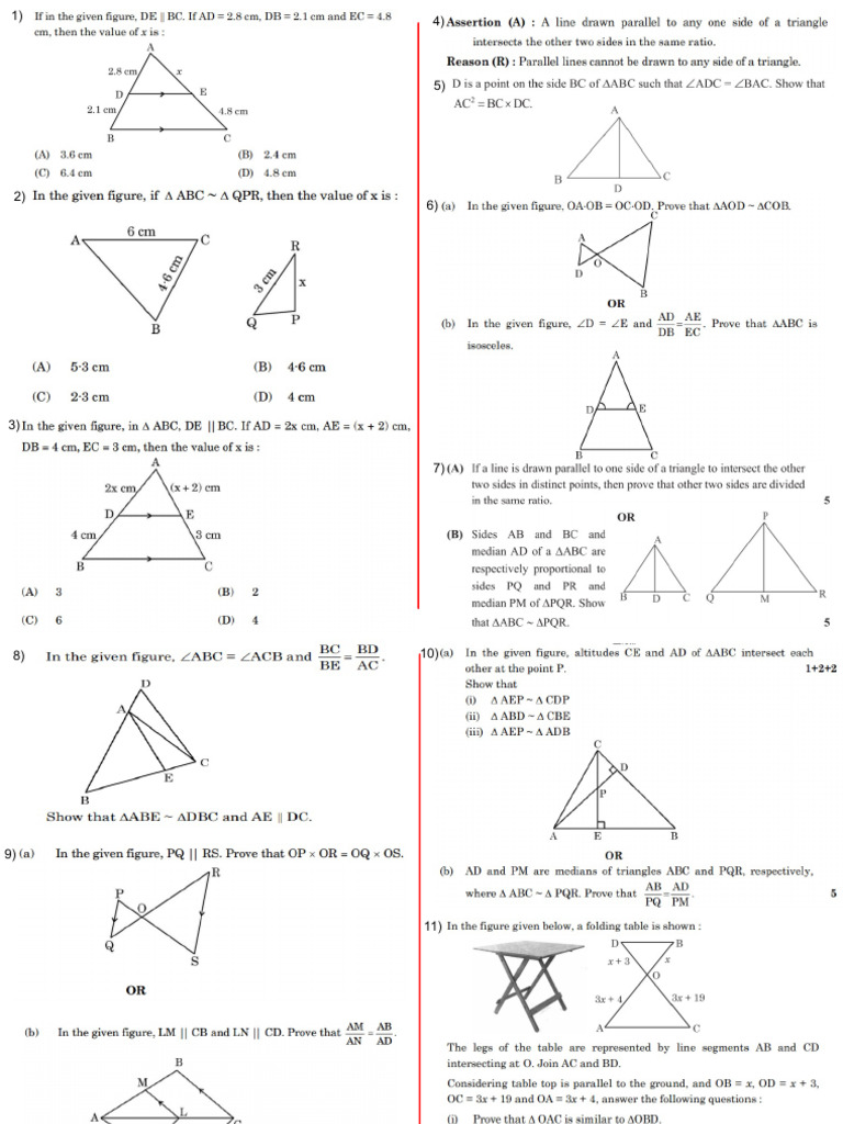 Triangles (X) Previous Board Papers | PDF