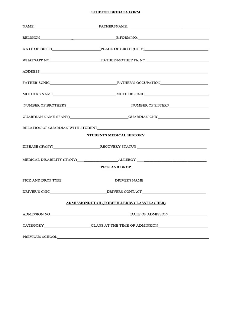 Student Biodata Form | PDF