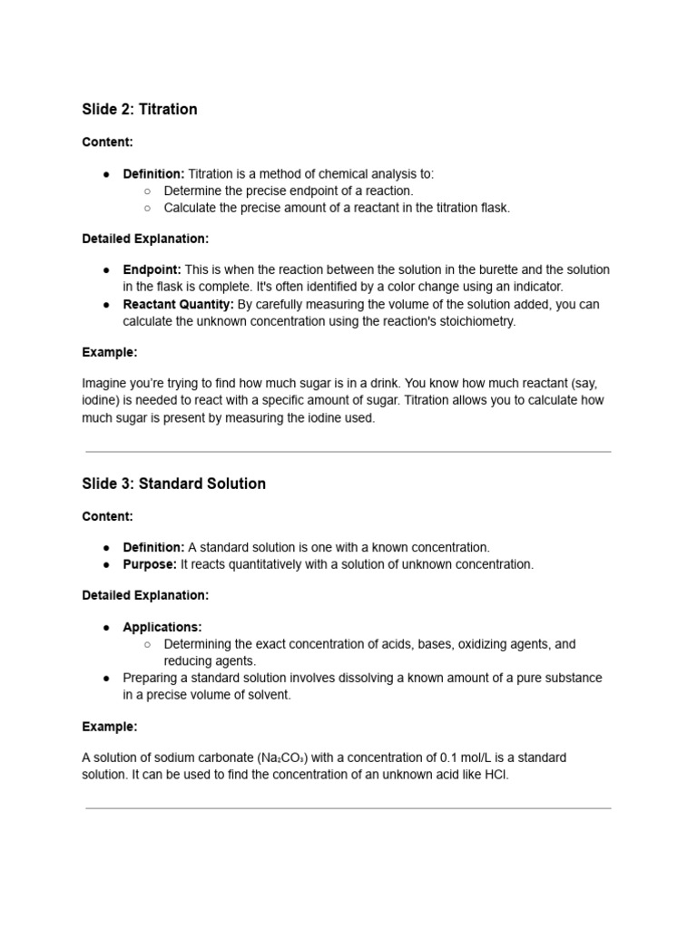 Slide 2 Titration Pdf Titration Chemistry