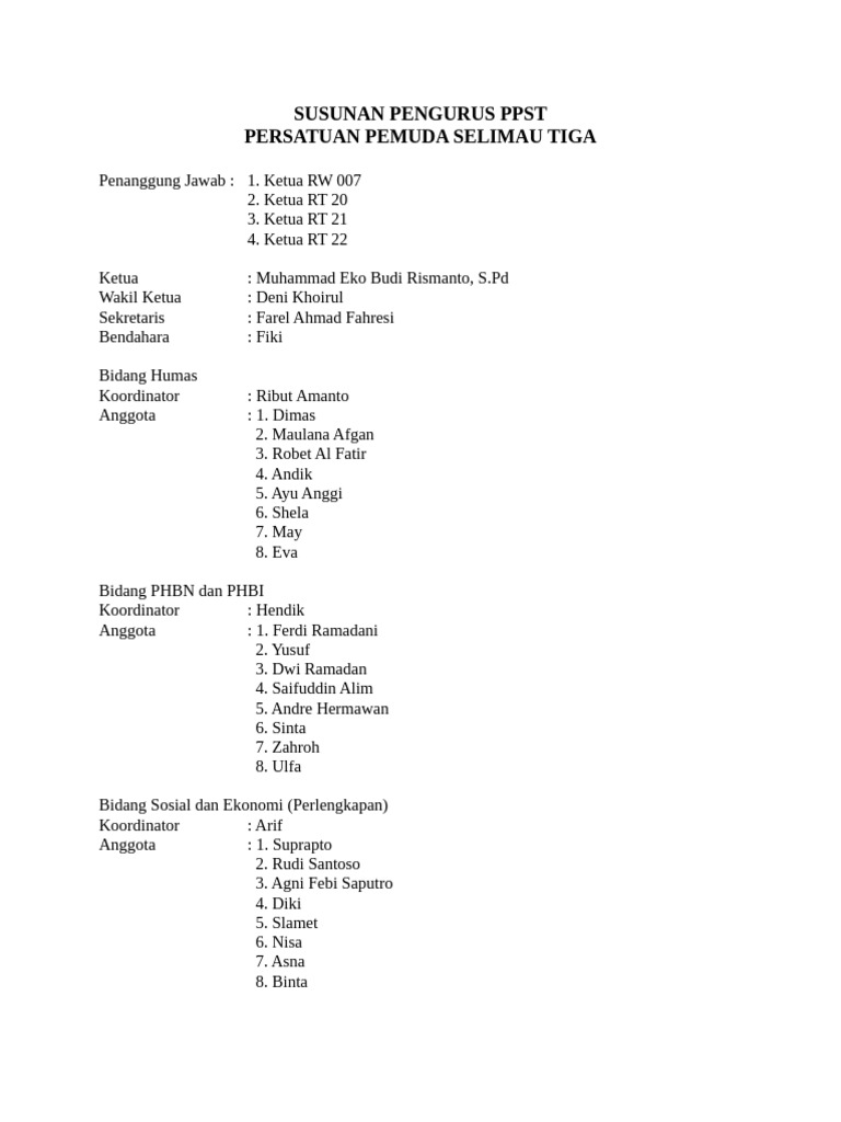 Susunan Pengurus PPST | PDF