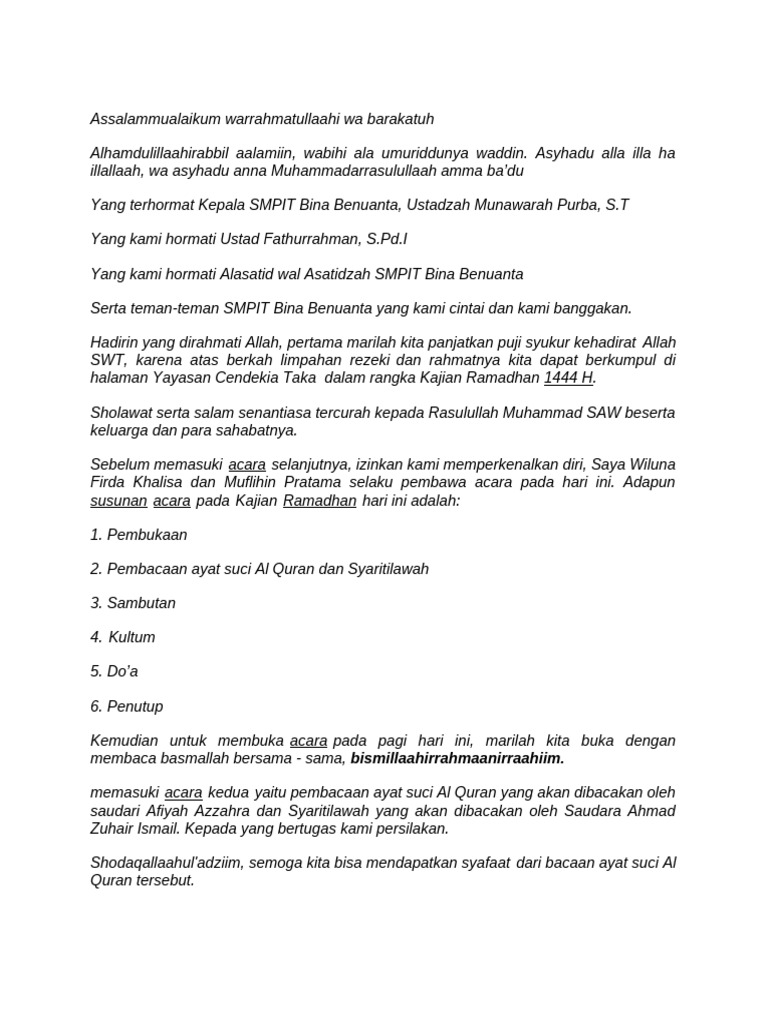 MC Kajian Ramadhan | PDF