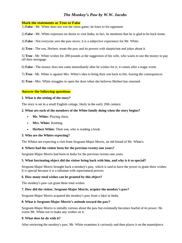 The Monkey's Paw by W.W. Jacobs | PDF