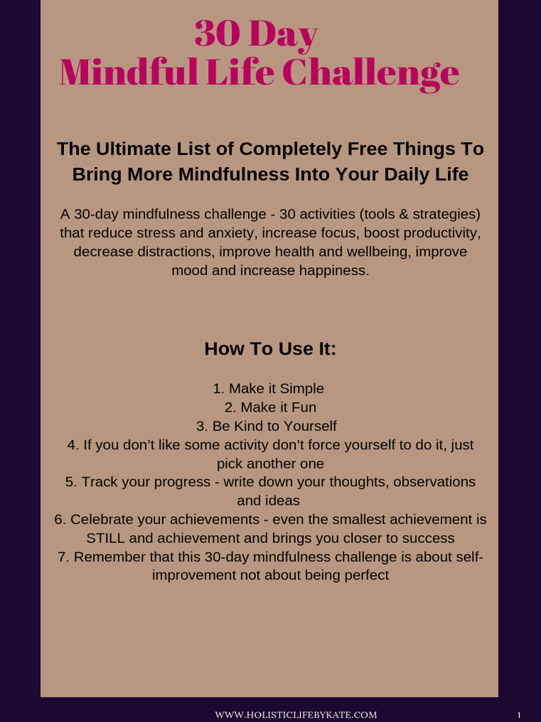 30-Day-Mindful-Life-Challenge (1) | PDF | Mindfulness | Mood (Psychology)