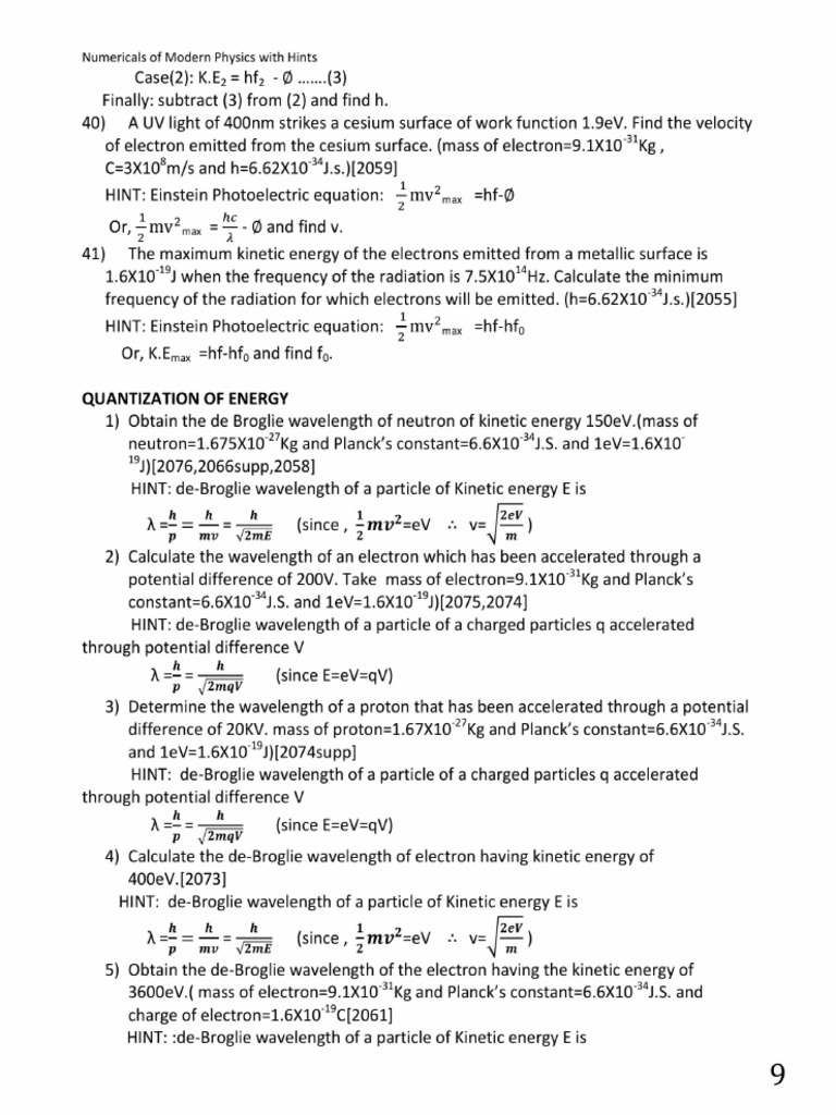 MODERN-PHYSICS-Numericals | PDF
