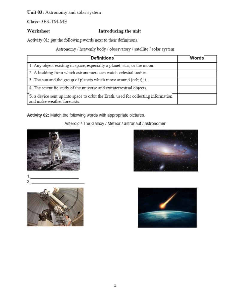 Astronomy and Solar System Worksheet | PDF