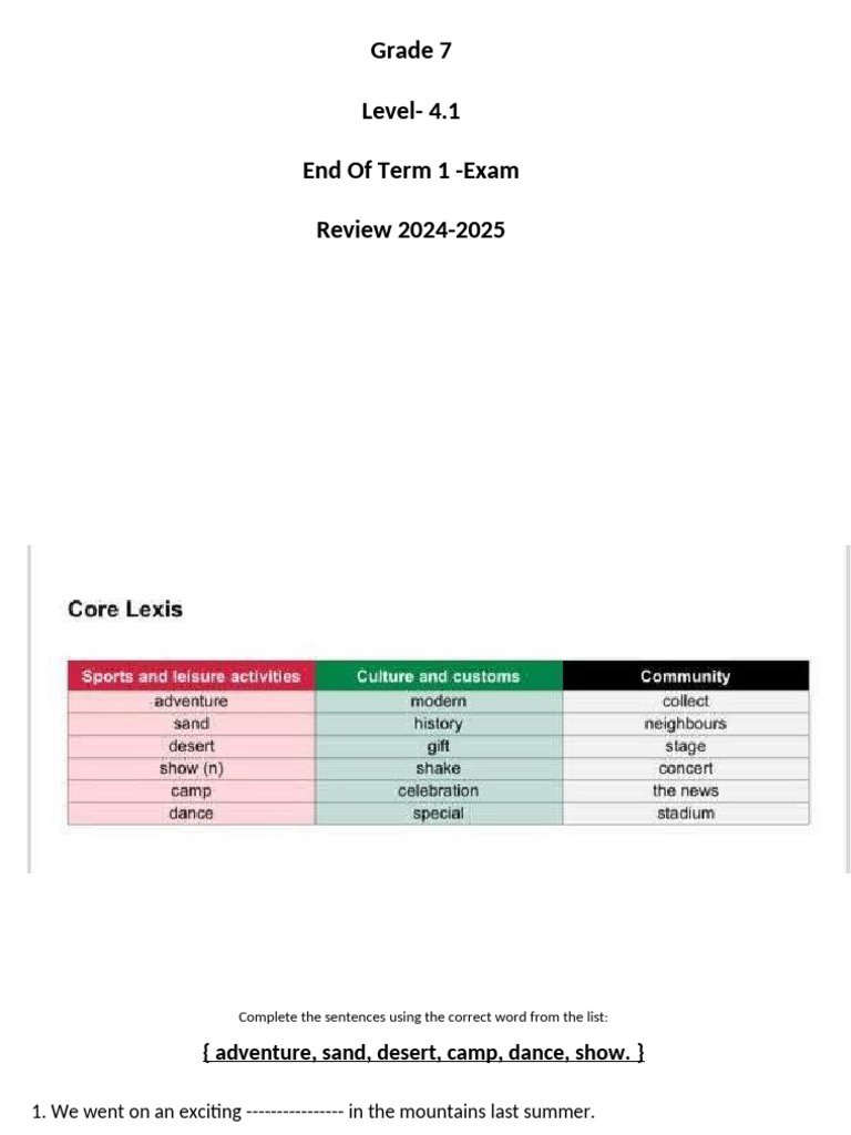 G7 BTS English Final Exam Review T1!24!25 Final | PDF | Verb ...