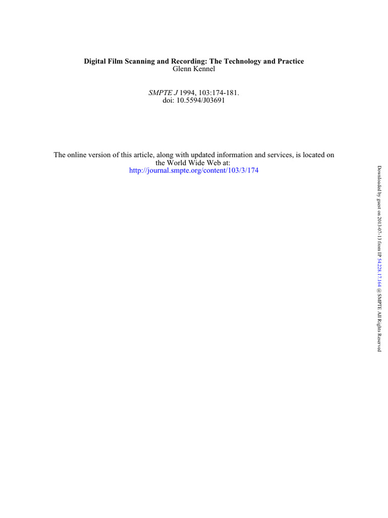 Digital Film Scanning and Recording - SMPTE Motion Imaging Journal ...