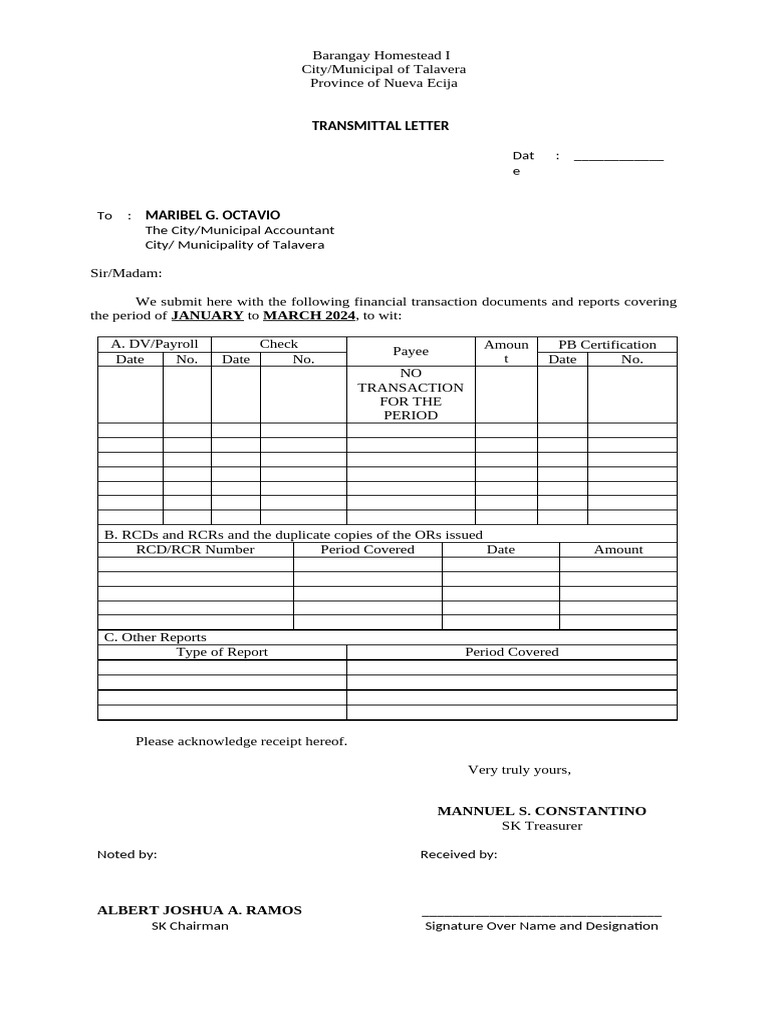Annex-B-Transmittal-Letter (For SK) | PDF