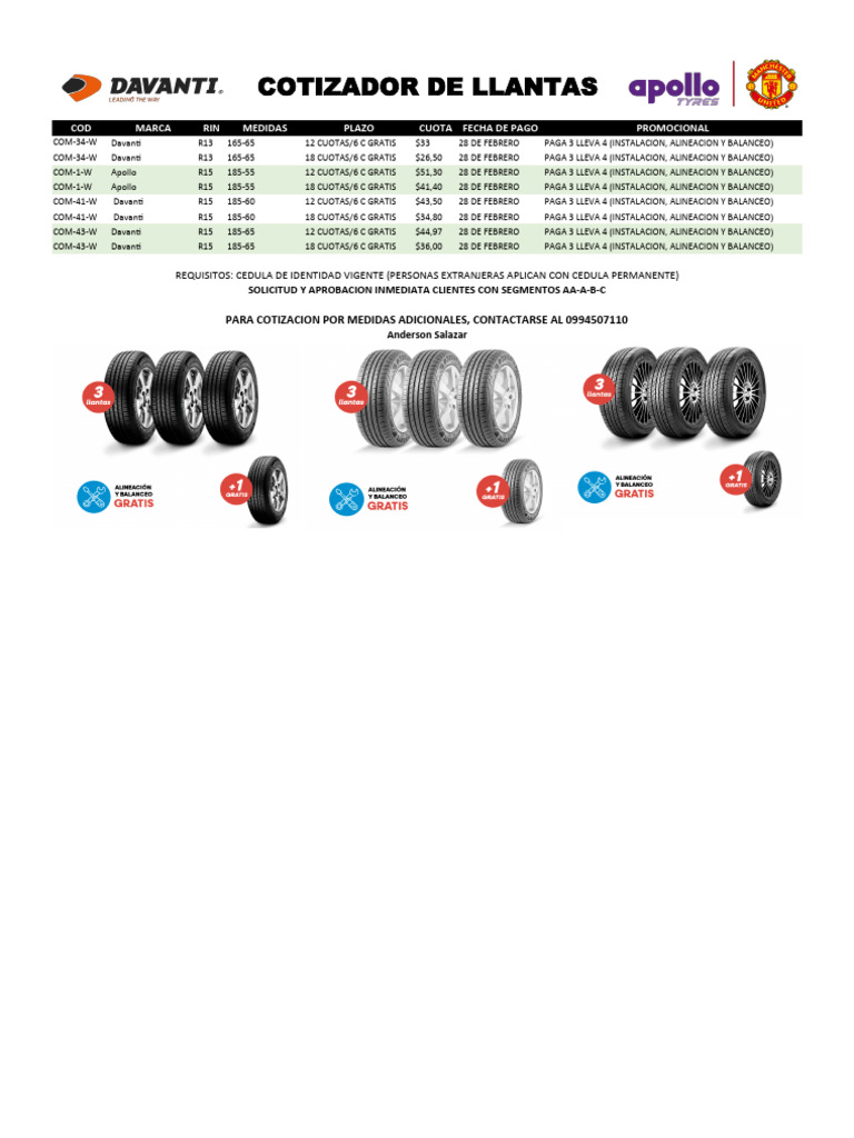 cotizaciones de llantas | PDF