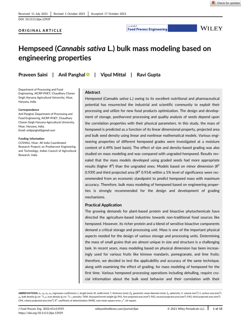 Hempseed Mass Modeling Insights | PDF | Regression Analysis | Hemp