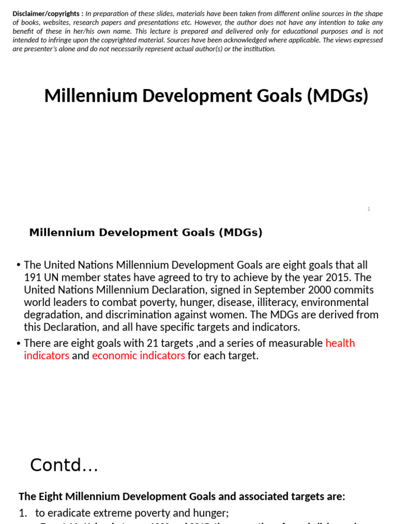 Millennium Development Goals (MDGs) and SDGs | PDF | Millennium ...