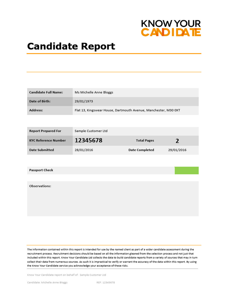 Passport Check KYC Sample Report 20161 | PDF | Identity Document | Passport