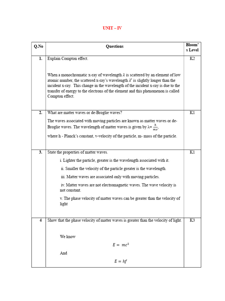 Unit 4- Part a- Answers | PDF | Waves | Wave Function