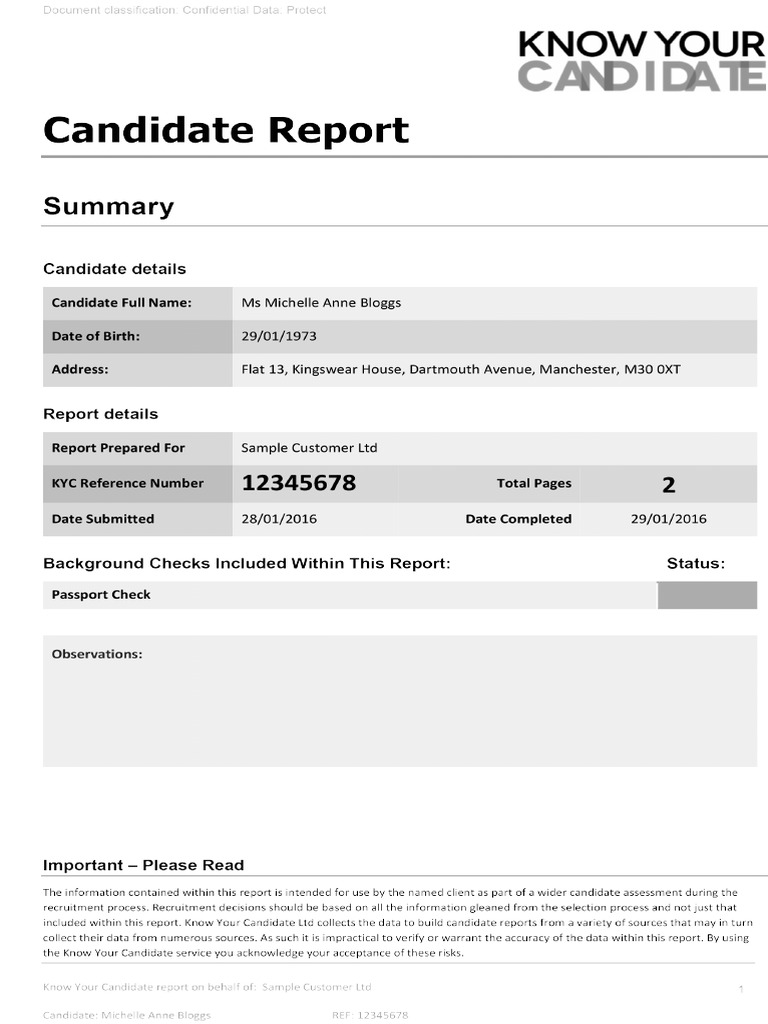 Passport Check KYC Sample Report 20171-1 | PDF