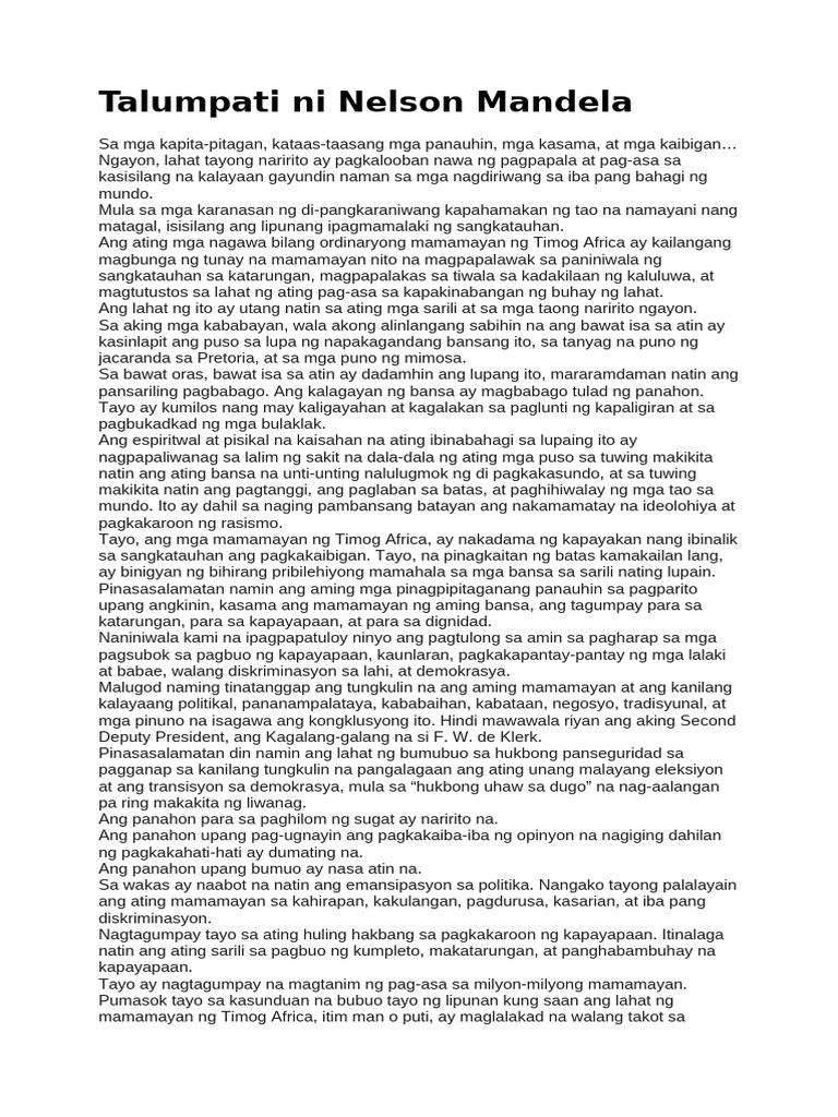 Talumpati Ni Nelson Mandela | PDF
