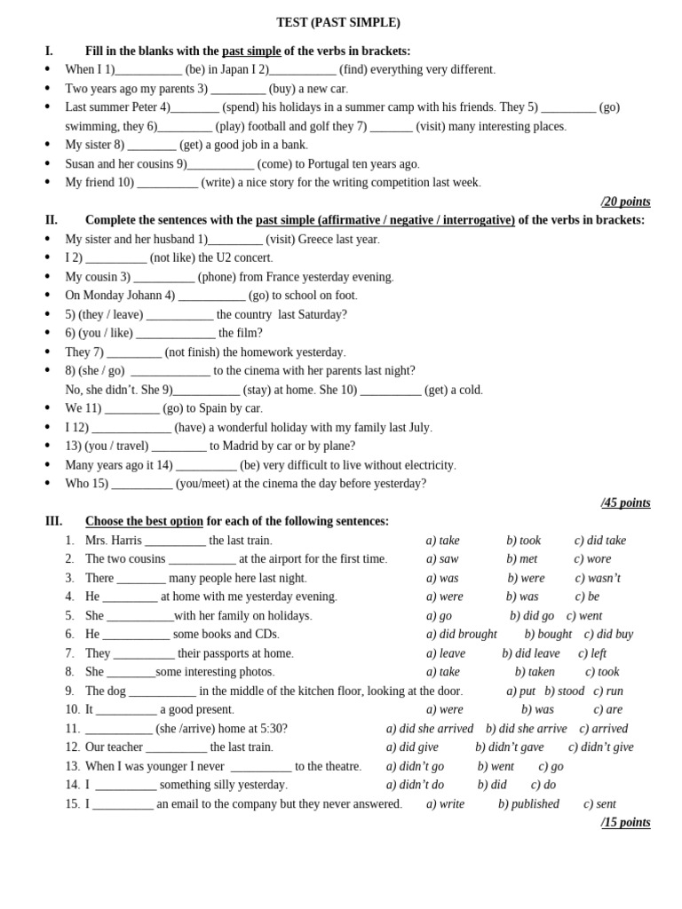 Test 6 Past Simple | PDF | Grammar | Linguistics