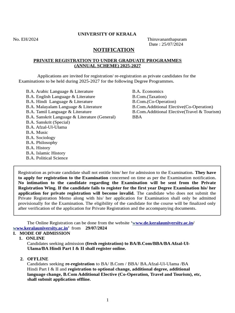 notification | PDF | Academic Degree | University And College Admission