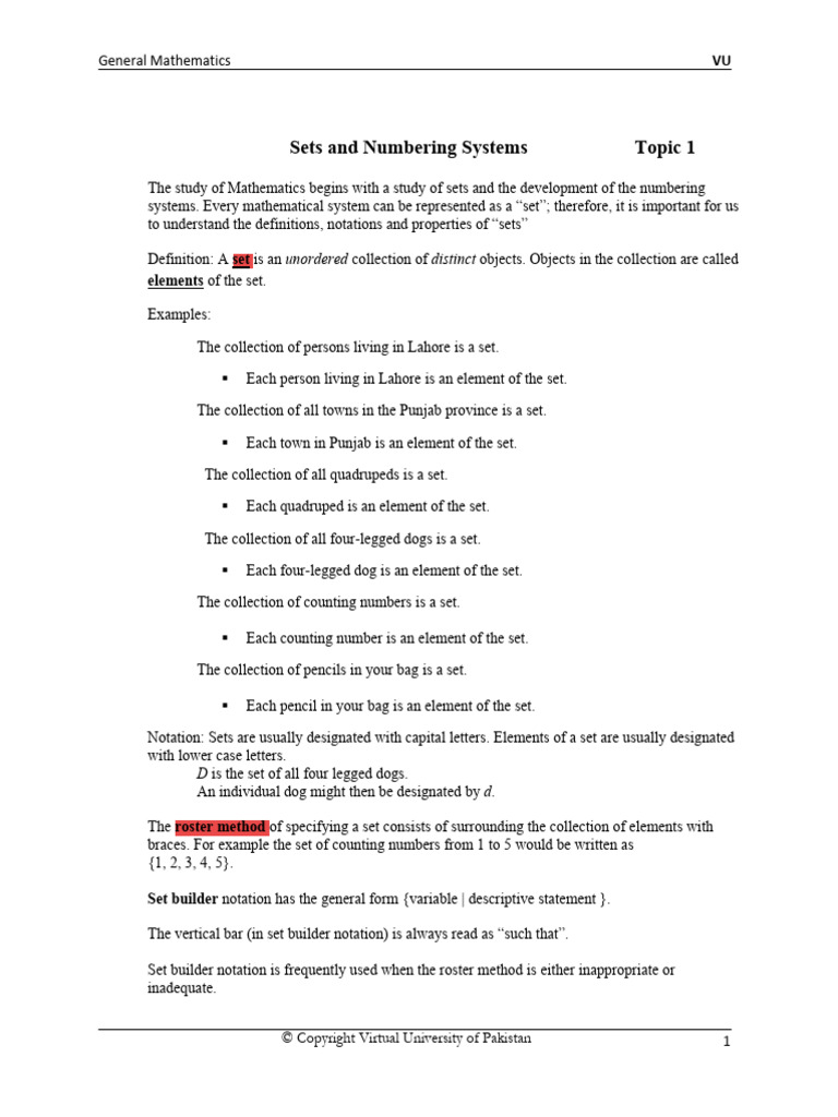 MTH100 Highlight Handout by VU Answer | PDF | Mathematical Logic | Notation