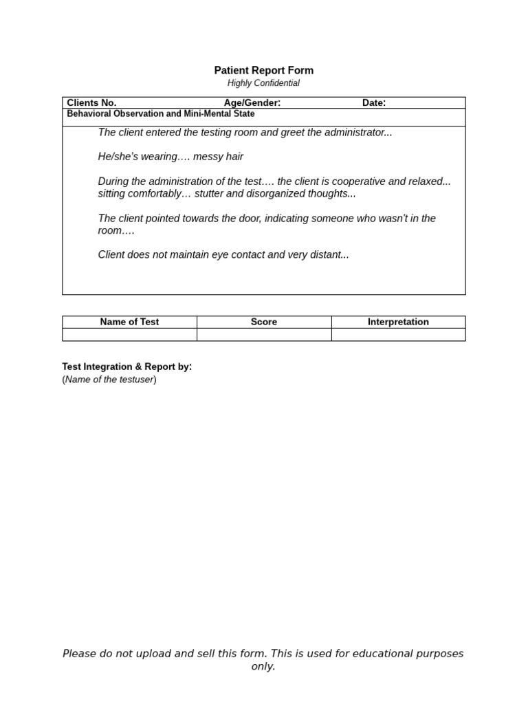 Patient Report Form | PDF