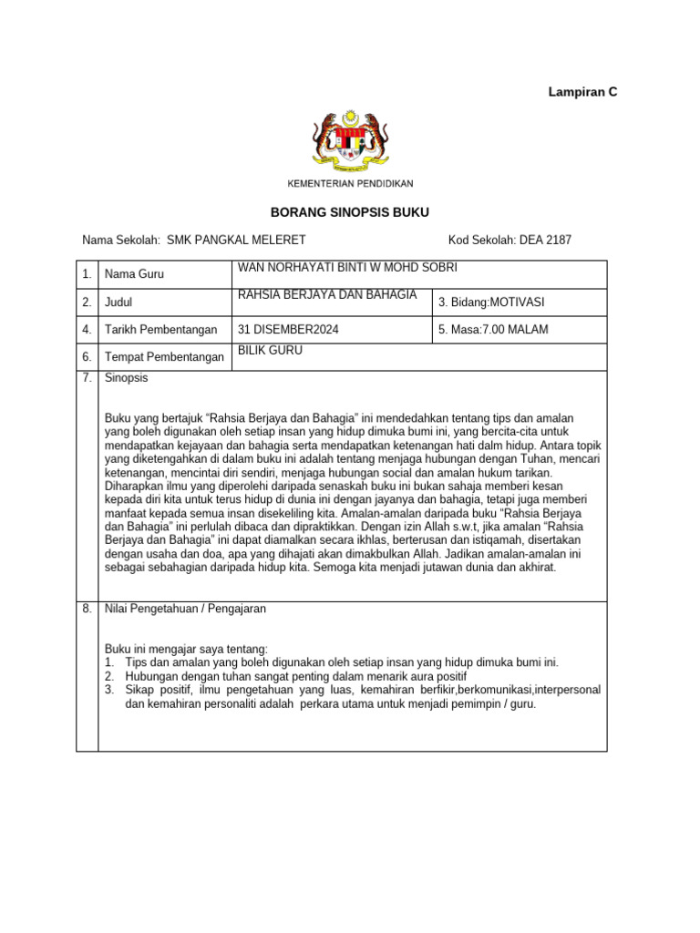 Sinopsis Buku Splkpm 2024 | PDF