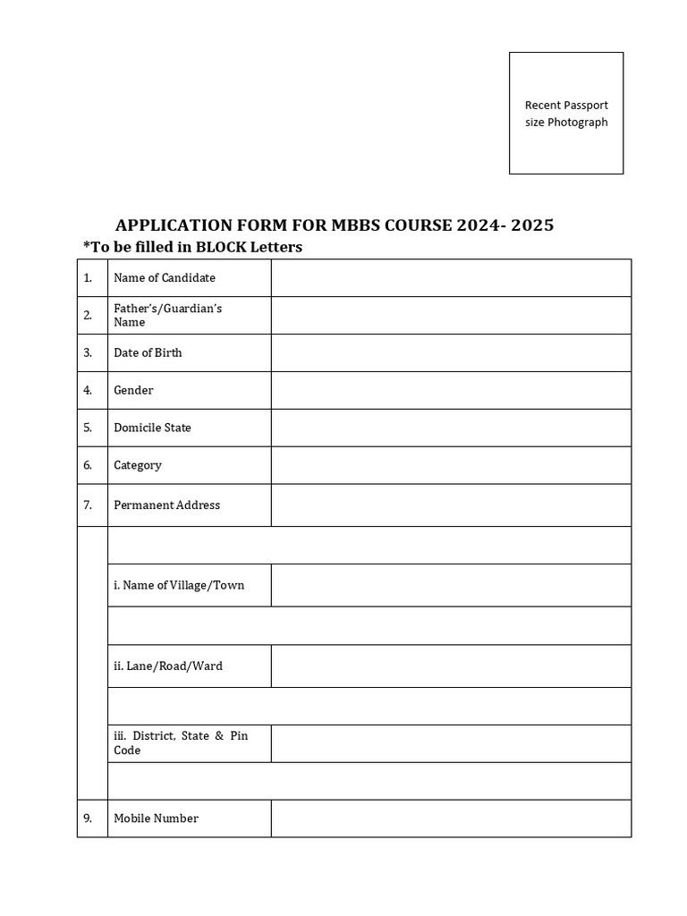 Application From MBBS 2024-2025 | PDF