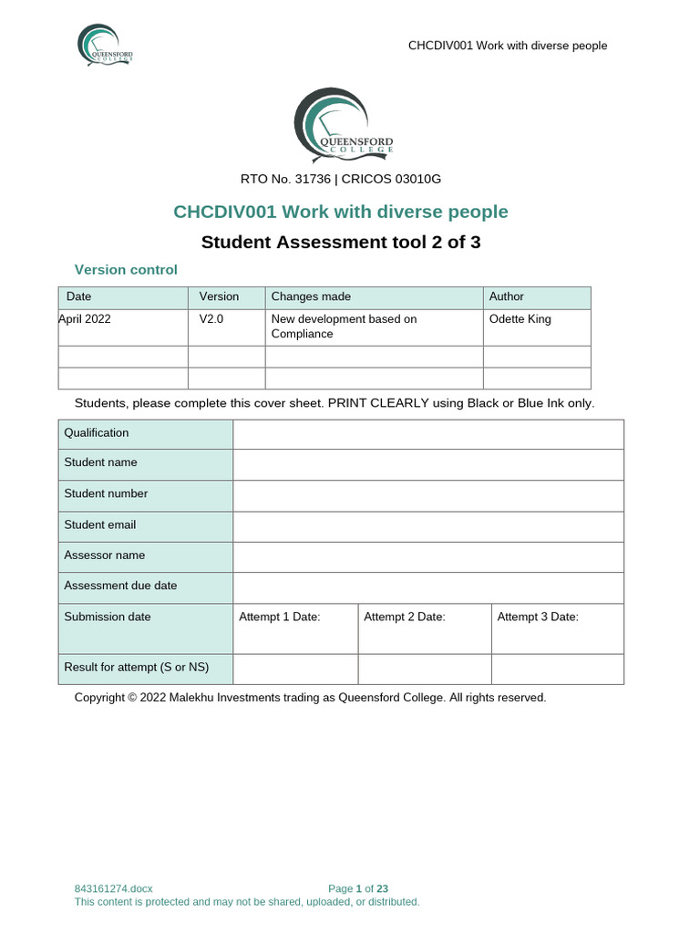 Chcdiv001 - Student at 2 of 3 - v2.1 - RB Ok - Con | PDF | Multiculturalism | Social Exclusion