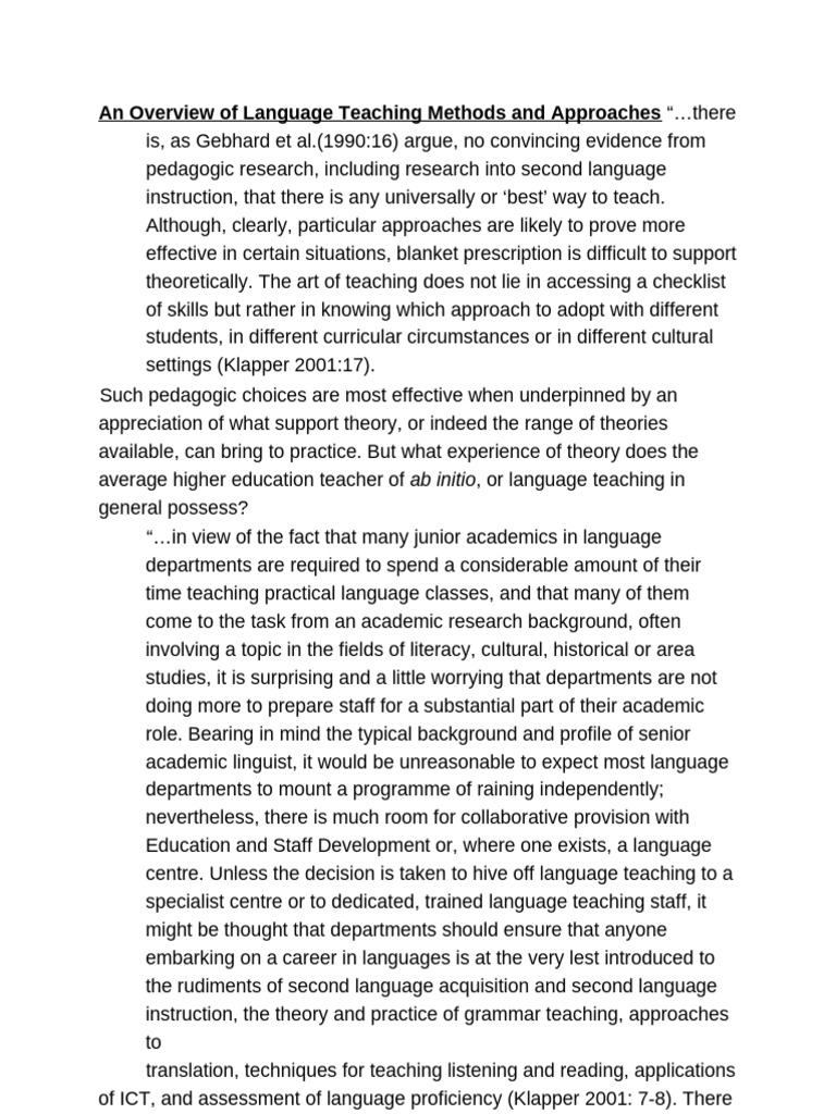 An Overview of Language Teaching Methods and Approaches | PDF ...