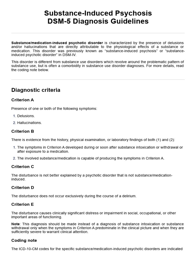 DSM-5 Guidelines for Substance-Induced Psychosis | PDF | Psychosis ...