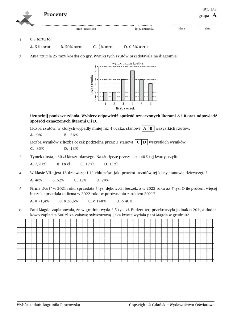 Procenty Klasa 7 | PDF