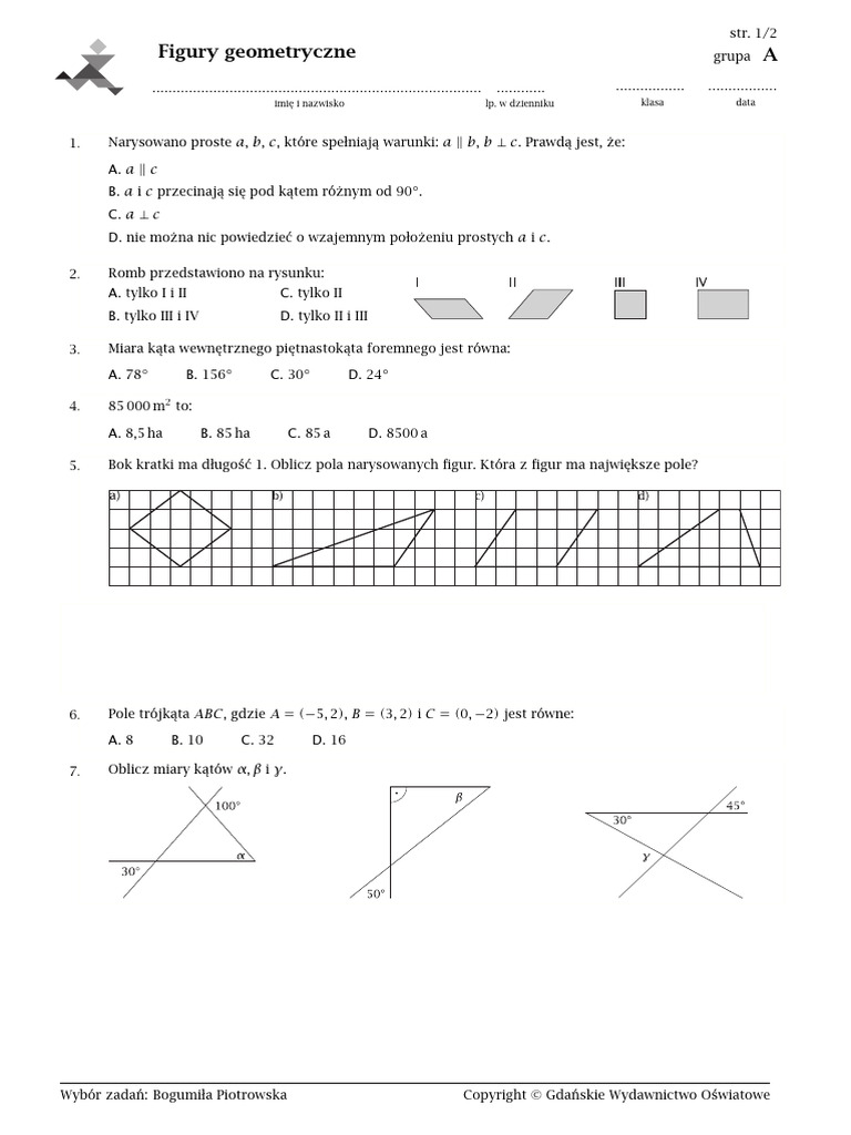 Figury Geometryczne Klasa 7 | PDF
