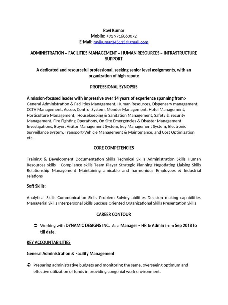 Senior HR & Administration Manager Profile | PDF