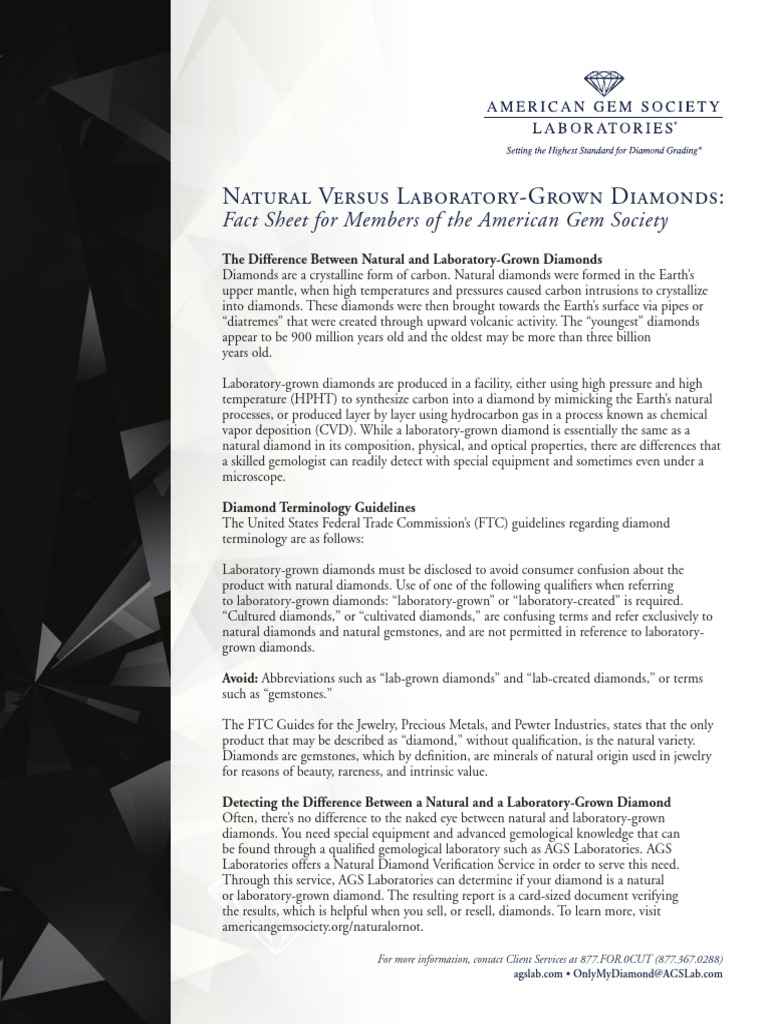 Natural Versus Laboratory-Grown Diamonds:: Fact Sheet For Members of ...