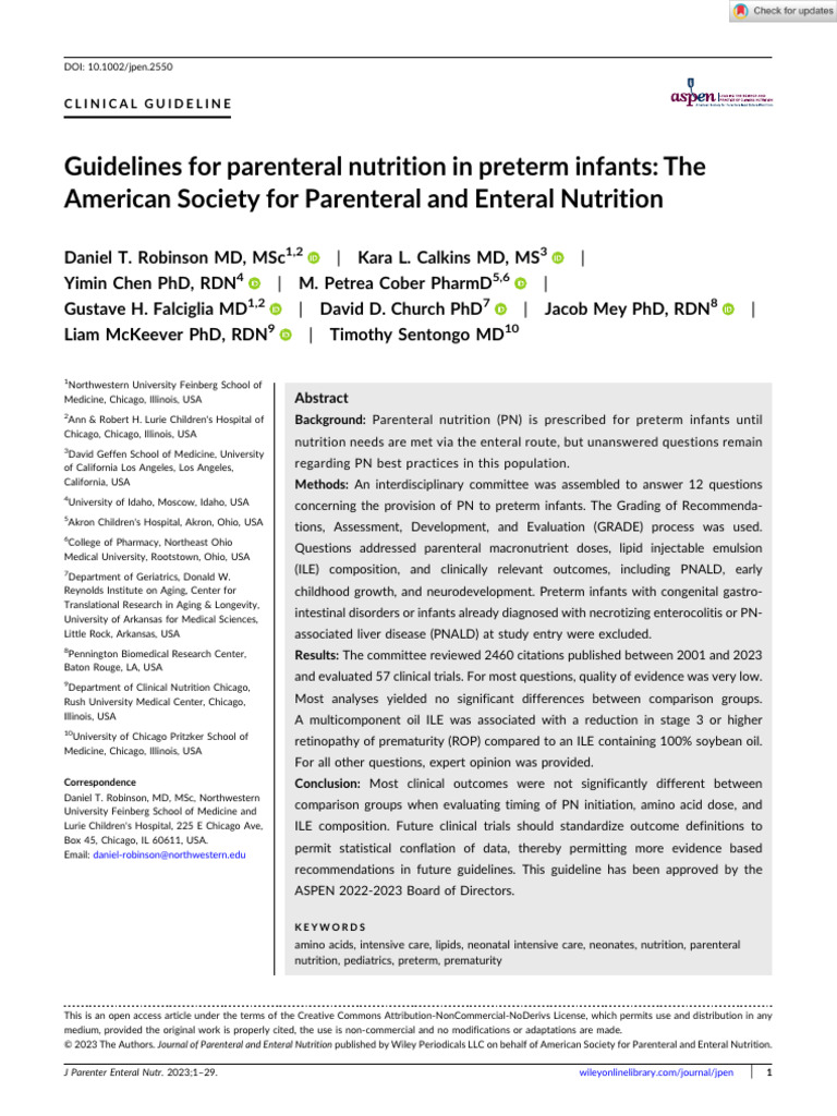 J Parenter Enteral Nutr - 2023 - Robinson | PDF | Preterm Birth | Pub Med
