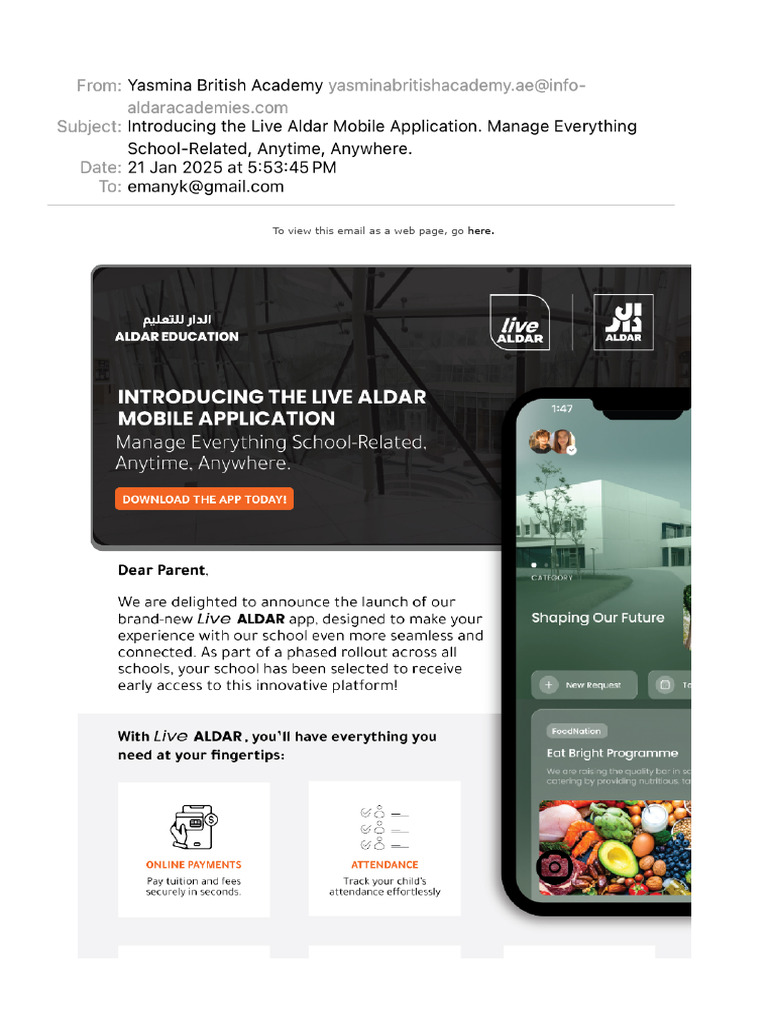 Introducing the Live Aldar Mobile Application. Manage Everything School ...