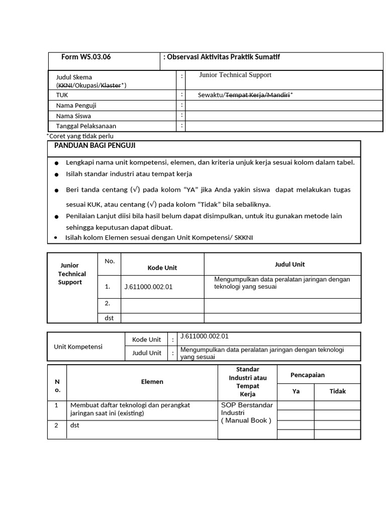 Form TEFA.03.06. Contoh Format Petunjuk Pengisian Instrumen Asesmen Sumatif | PDF