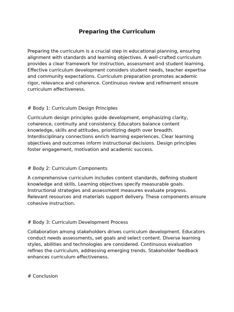 Preparing The Curriculum | PDF